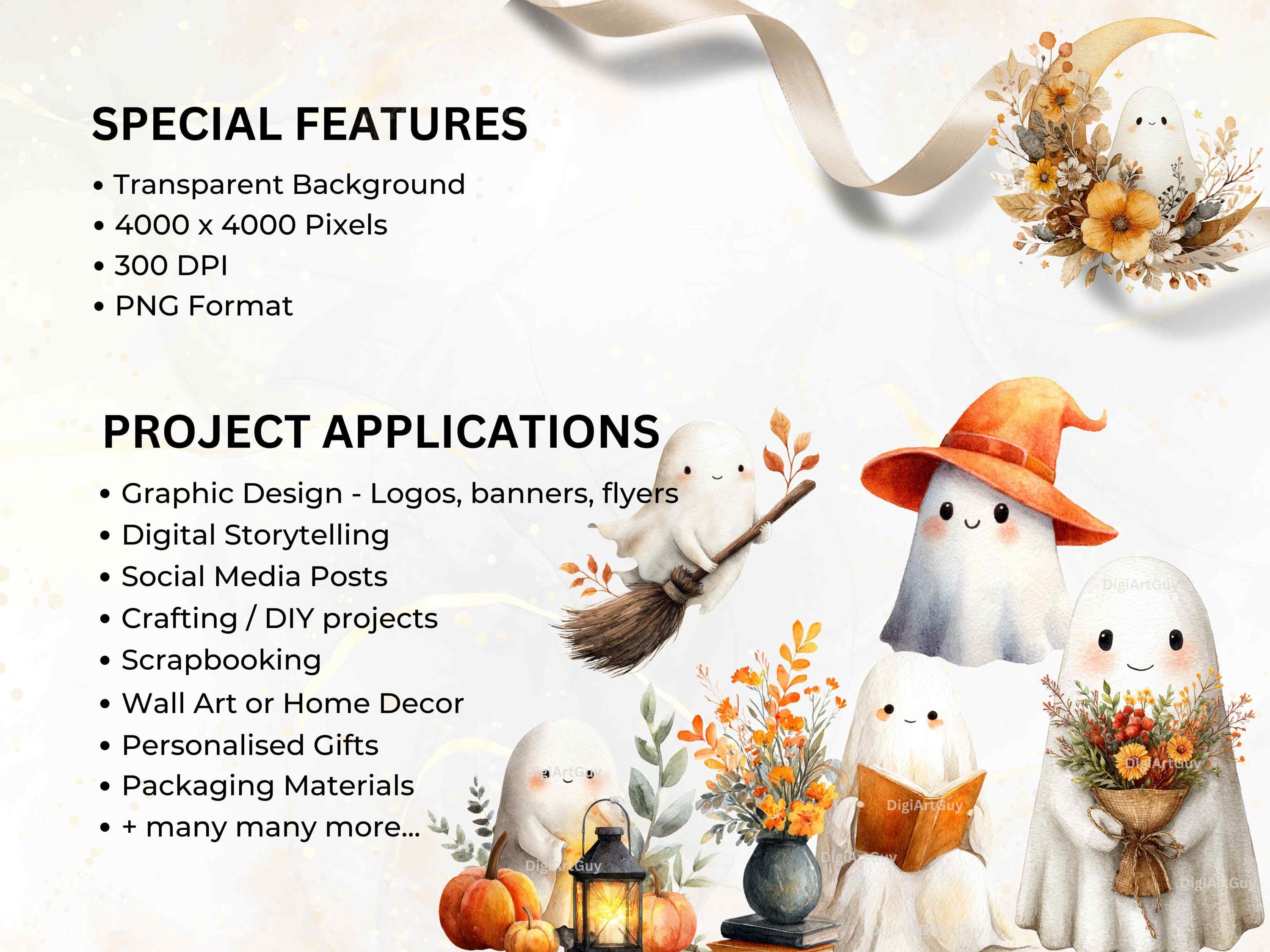 Watercolor Fall Ghost Clipart Cute Ghost Clipart Spooky Ghost and ...