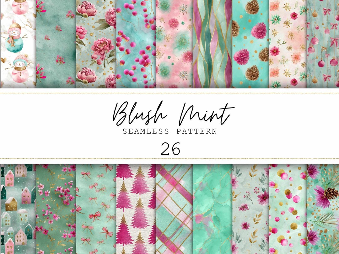 Blush Mint Seamless Patterns Winter Digital Paper Set Floral Junk ...