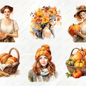 Thanksgiving PNG Bundle - 110 Thanksgiving Clipart PNG, Fall Watercolor ...
