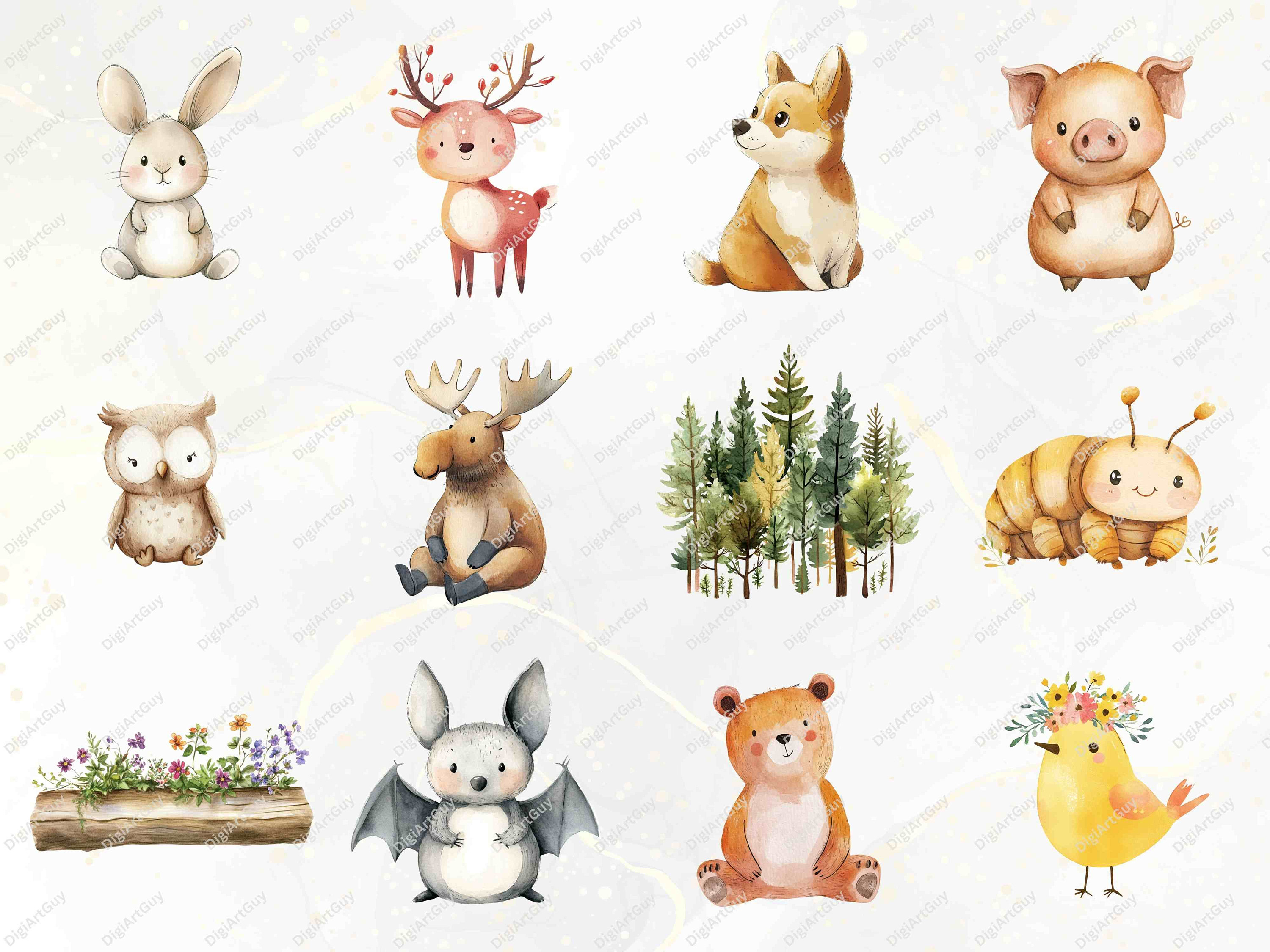 Cute Woodland Clipart Cute Woodland Animal PNG Watercolor Woodland ...