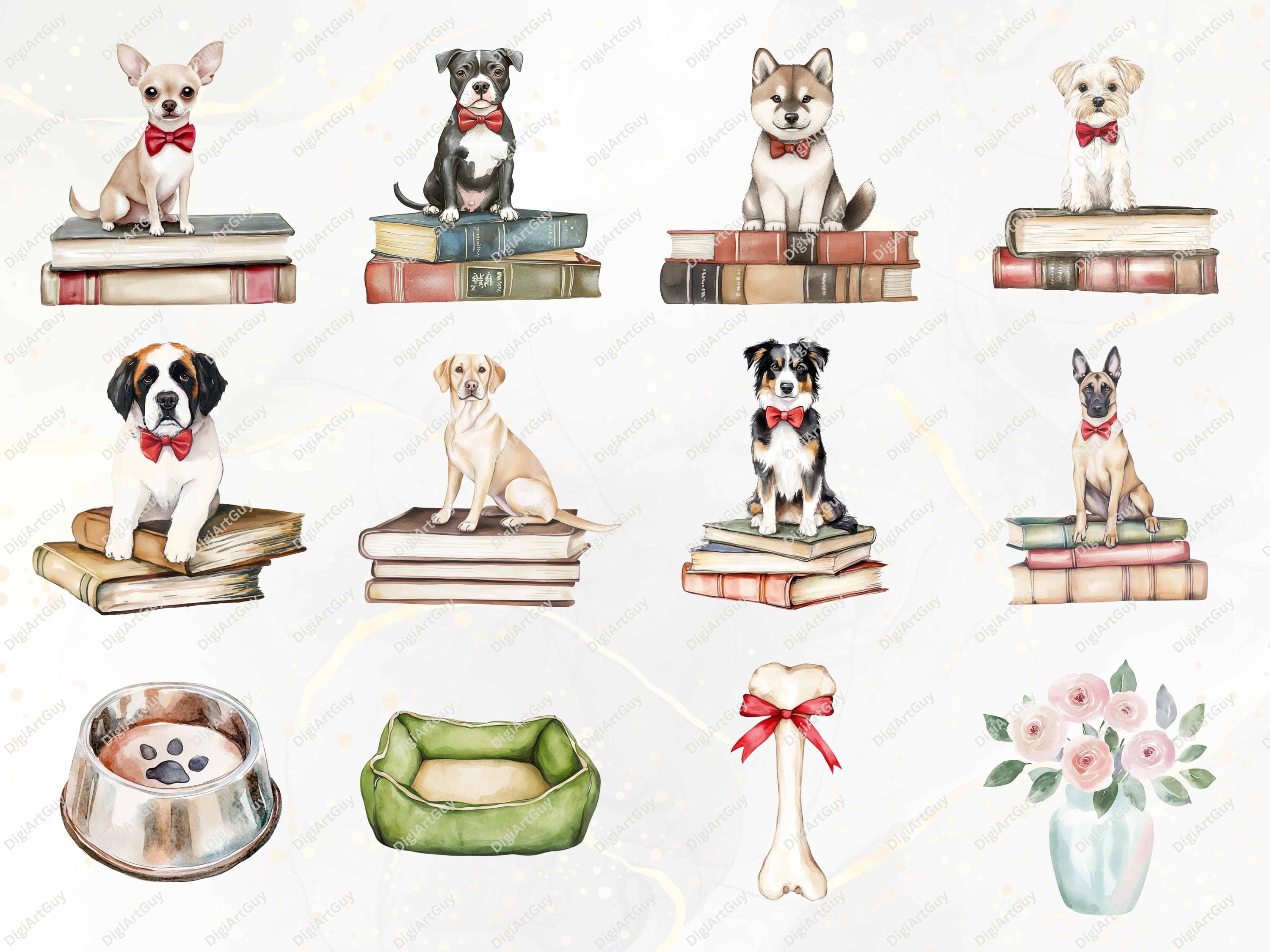 Dogs & Book Clipart Watercolor Book PNG Dog Breed Clipart Library PNG ...