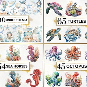 Sea Animals Clipart Bundle - 1200 Under the Sea Pngs, Cute Sea Animals ...