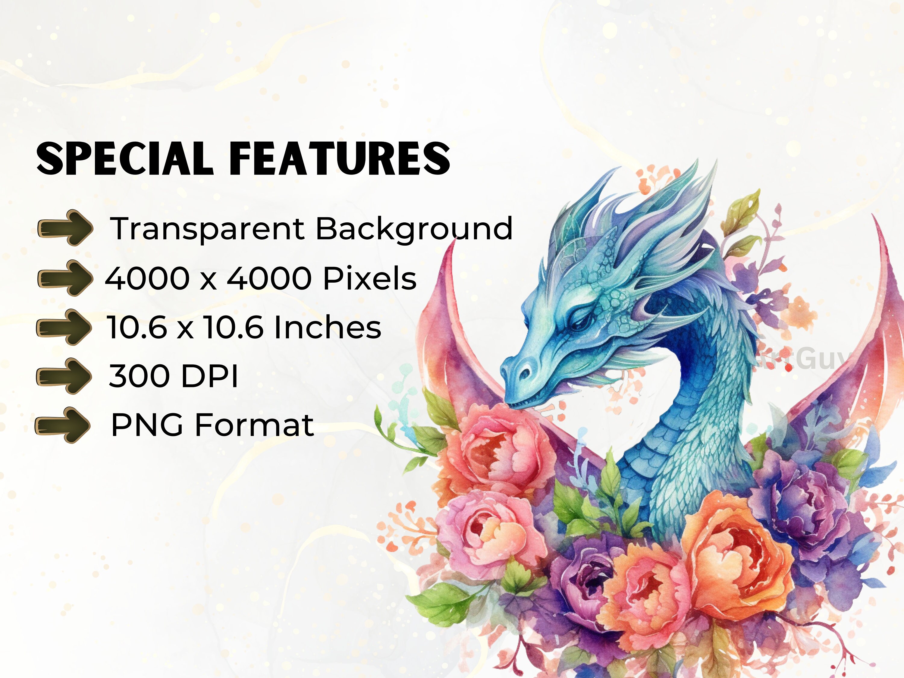 Flower Dragons Clipart Bundle 59 Unique Dragon Pngs Dragon - Etsy