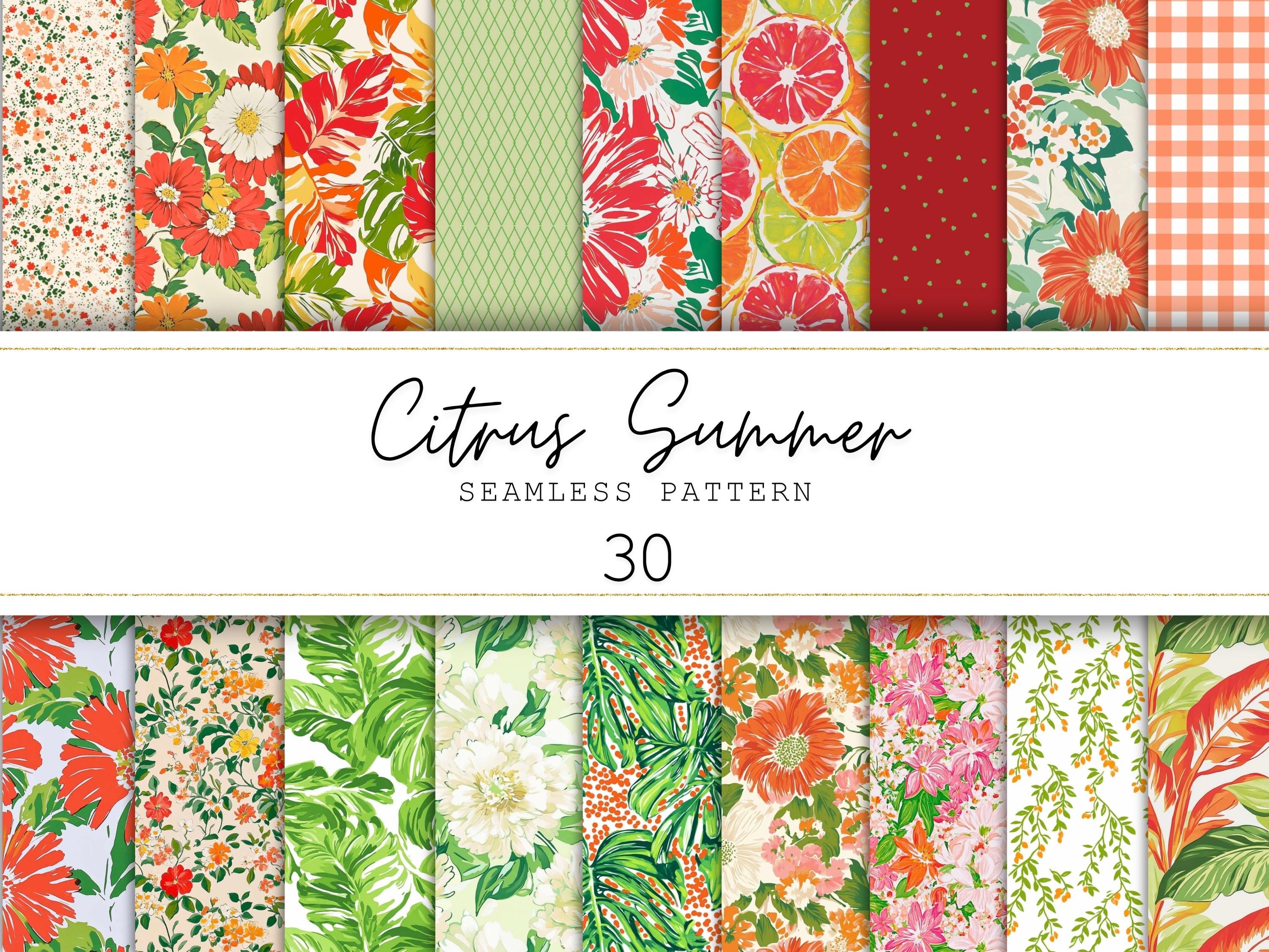 Summer Floral Pattern Floral Digital Paper Citrus Fruits Backgrounds ...