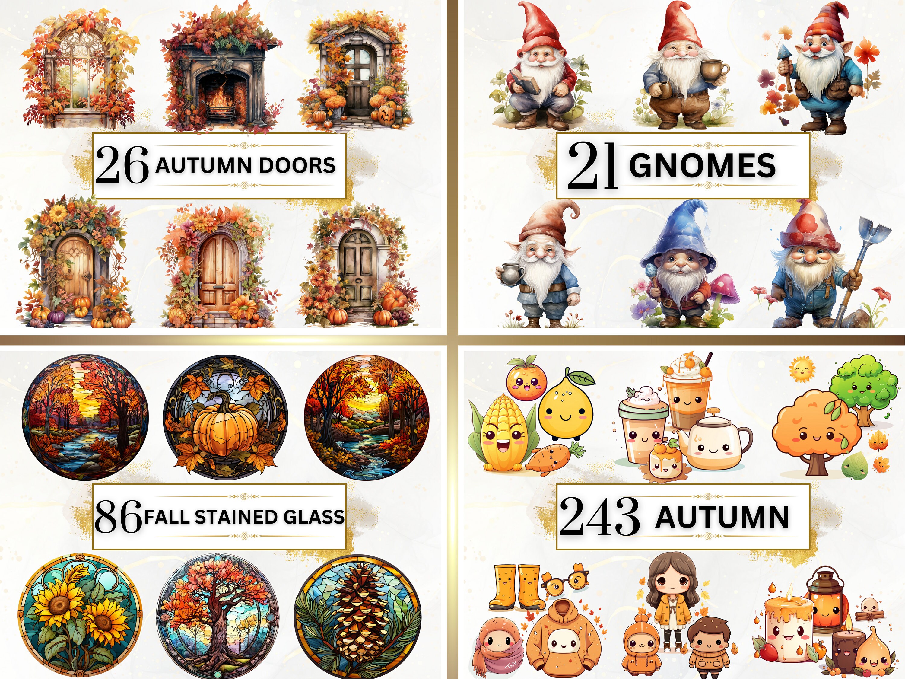Fall Clipart Mega Bundle - 1400+ Autumn Clipart Pngs, Fall Watercolor ...