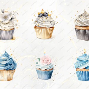 Cupcakes Clipart Bundle - 125 Birthday Pngs, Watercolor Birthday ...