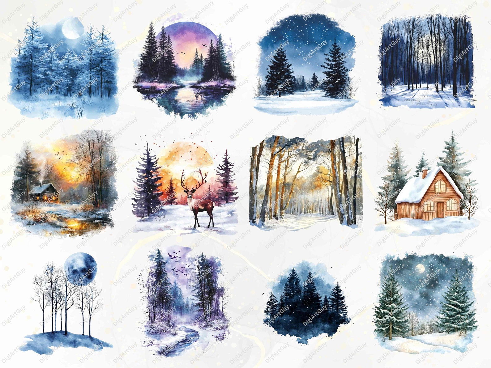 Woodland Winter Clipart Watercolor Woodland PNG Landscape Clipart ...