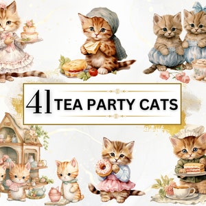 Tea Party Cat PNG Bundle - 41 Cats Clipart Pngs, Cats Clipart, Animals ...