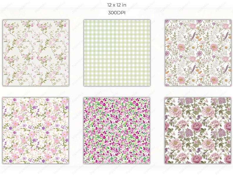 Pink Floral Seamless Patterns Watercolor Floral Digital Paper Ditsy ...