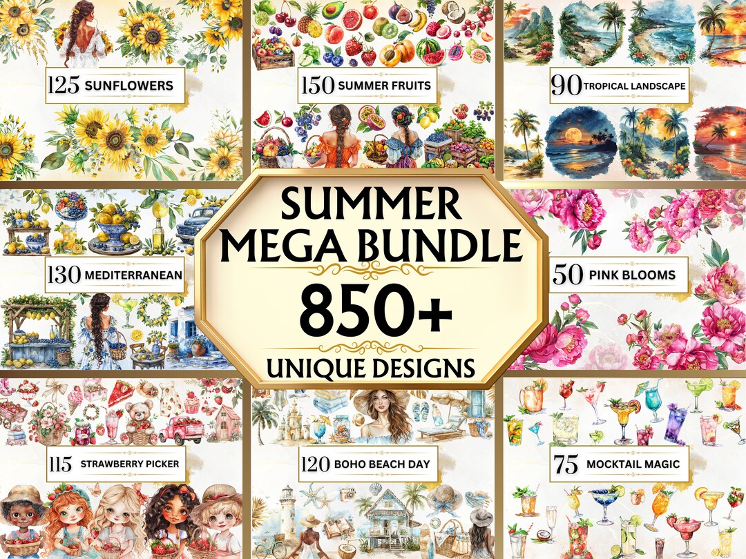 Summer Clipart PNG Watercolor Summer PNG Tropical Summer Clip Art Beach ...