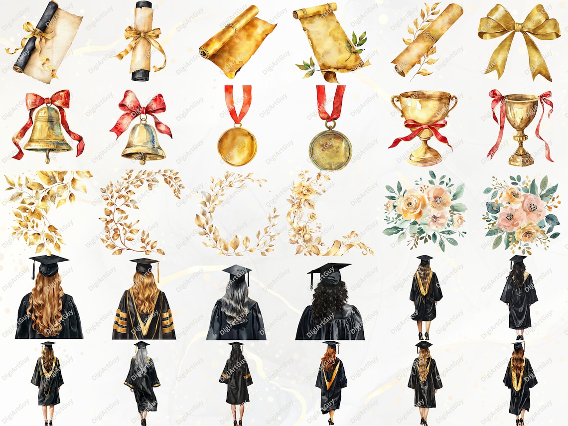 Graduation PNG Bundle Graduation Watercolor Clipart Graduation Girl ...