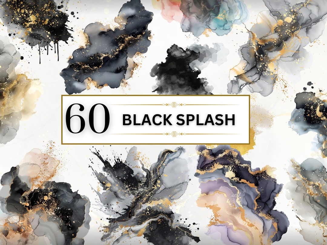 Black Watercolor Splash Clipart Watercolor Splashes PNG Alcohol Ink ...