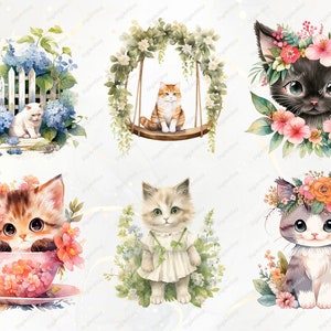 Floral Cats PNG Bundle - 43 Cats Clipart Pngs, Cats Clipart, Animals ...