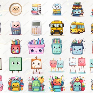 Kawaii Clipart Bundle - 180 Cute Kawaii PNG Clipart Set, Cute School ...