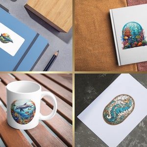 Stained Glass Sea Life Art - 95 Stained Glass Design Bundle, Digital ...