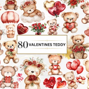 Valentines Teddy Clipart Watercolor Teddy Bear PNG Valentine's Day ...