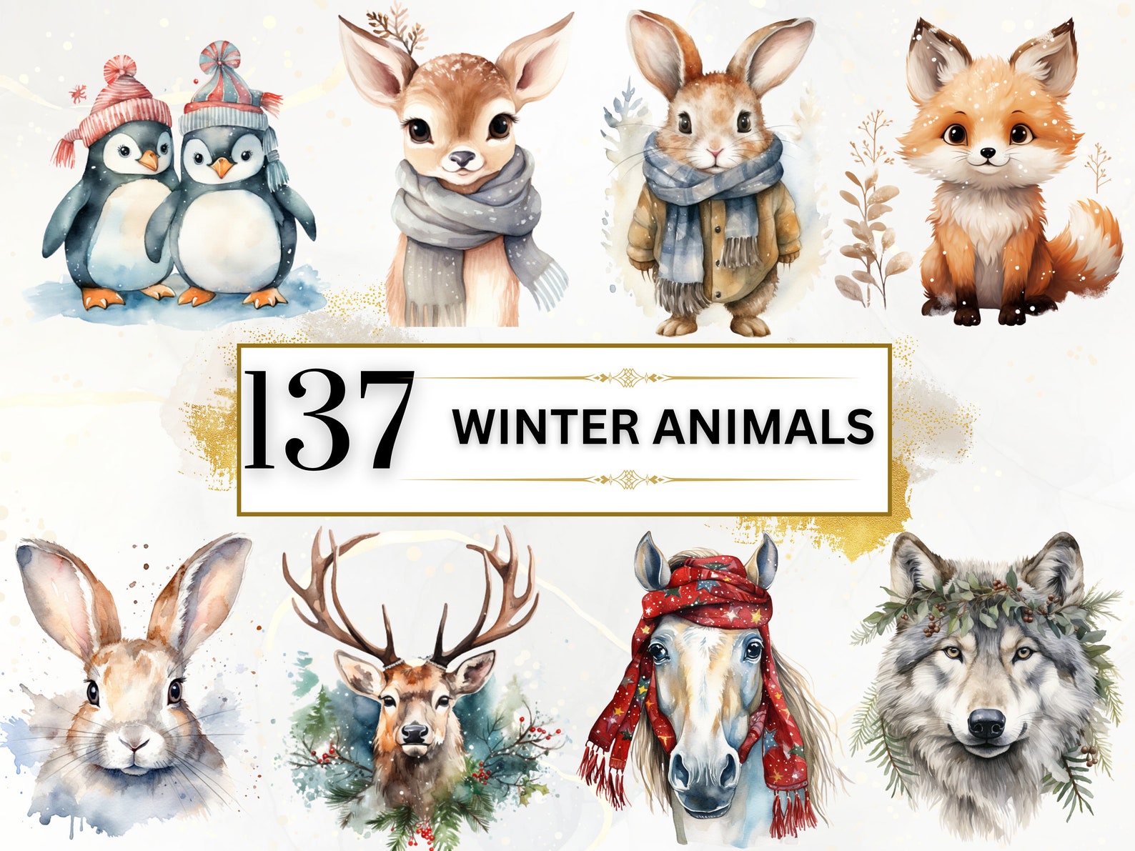 Winter Animals Clipart 137 Watercolor Animal Clipart Pngs, Woodland ...