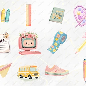 School PNG Back to School Printable Pastel School Supplies Clipart Cute ...