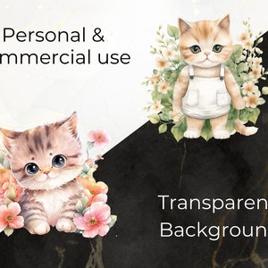 Floral Cats PNG Bundle - 43 Cats Clipart Pngs, Cats Clipart, Animals ...