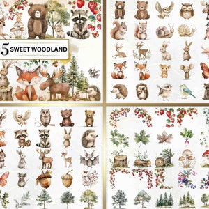 Woodland Mega Clipart Bundle Watercolor Woodland Animal Clipart Cute ...