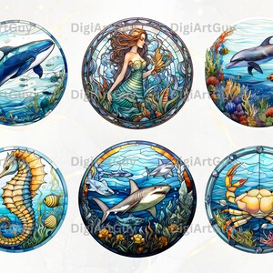 Stained Glass Sea Life Art - 95 Stained Glass Design Bundle, Digital ...