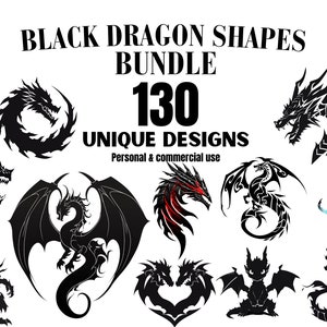 Black Dragons Shapes PNG Bundle - 130 Dragon Clipart Pngs, Dragon ...