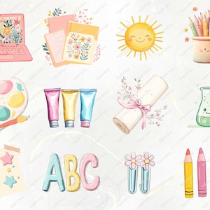 School PNG Back to School Printable Pastel School Supplies Clipart Cute ...