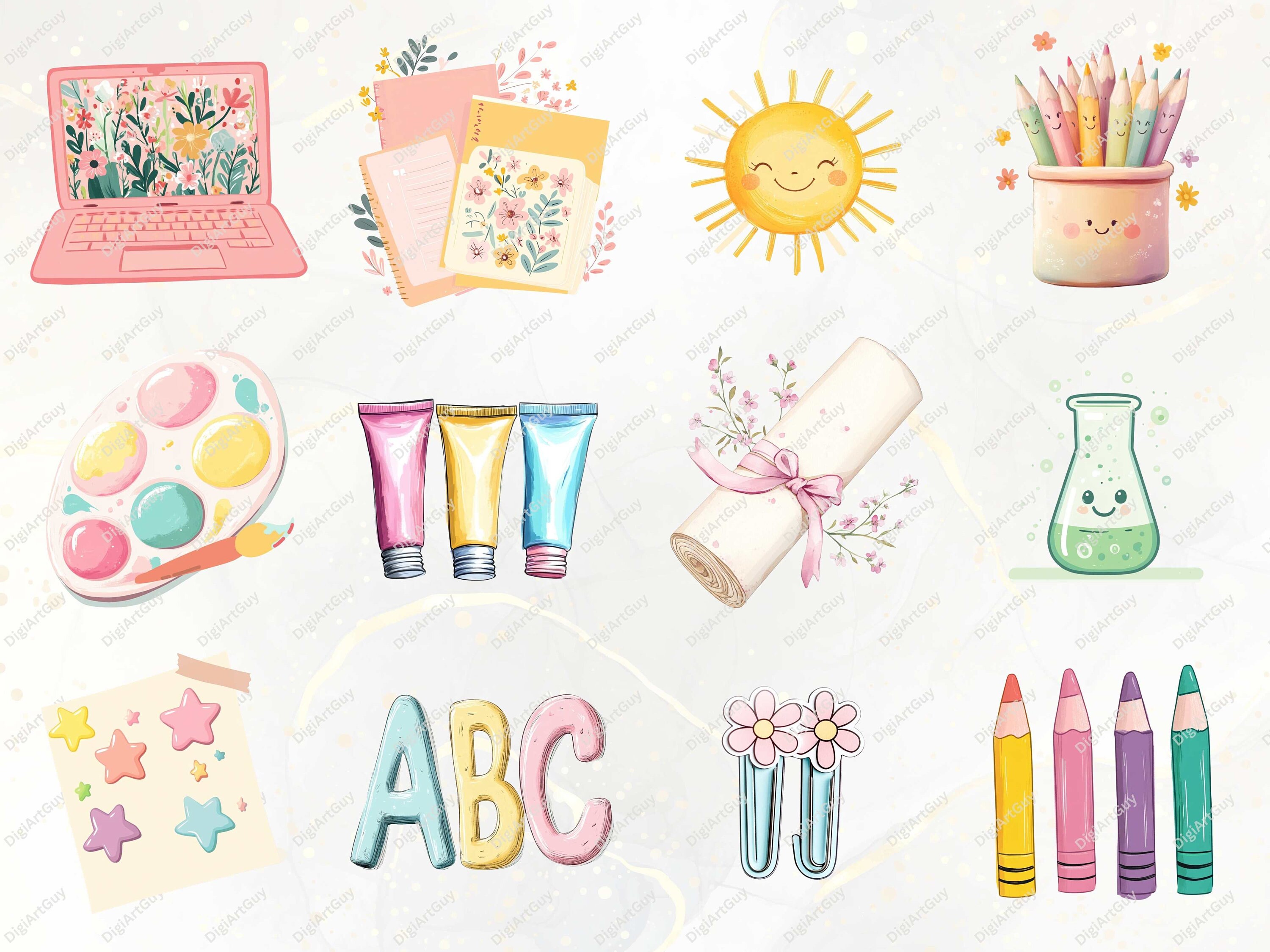 School PNG Back to School Printable Pastel School Supplies Clipart Cute ...
