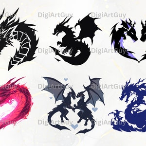 Black Dragons Shapes PNG Bundle - 130 Dragon Clipart Pngs, Dragon ...
