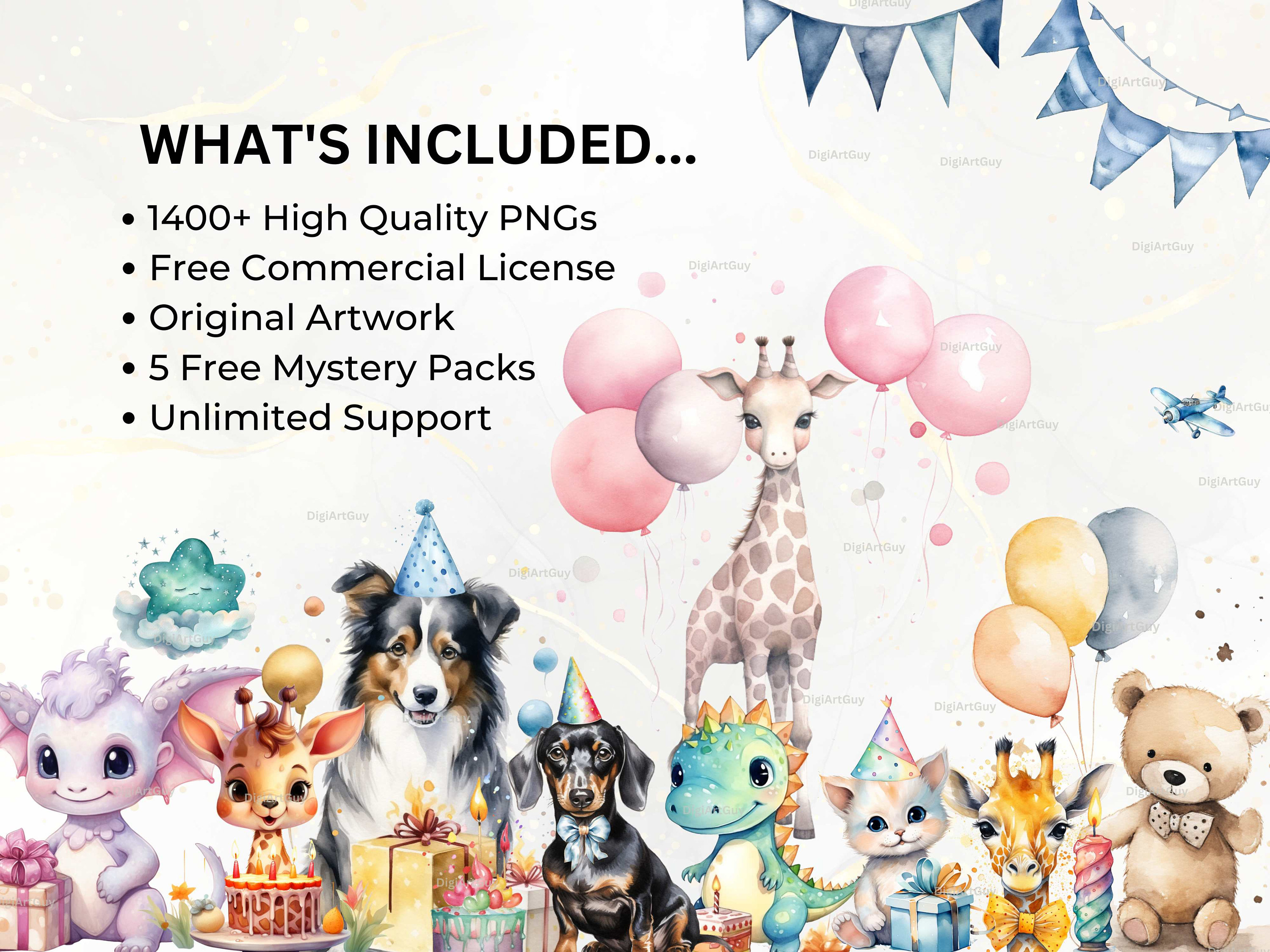 Birthday Clipart Bundle - 1400+ Birthday PNG, Watercolor Birthday ...