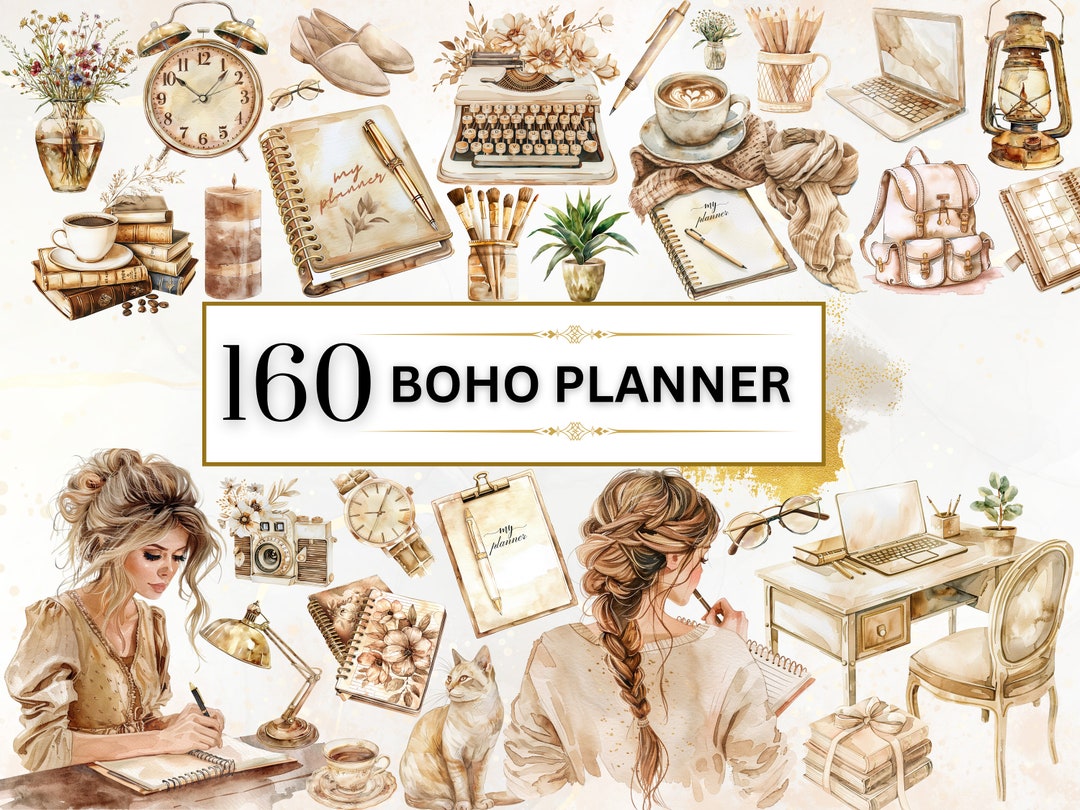 Planner Clipart Watercolor Journal Clipart Boho Planner Stickers ...