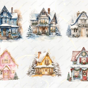 Winter Houses Clipart - 102 Watercolor Winter Clipart Pngs, Winter PNG ...