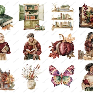 Cozy Fall Clipart Watercolor Autumn Clipart Library Clipart Fall PNG ...