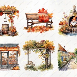 Autumn House Bundle - 88 Fall Clipart Pngs, Fall Watercolor Clipart ...