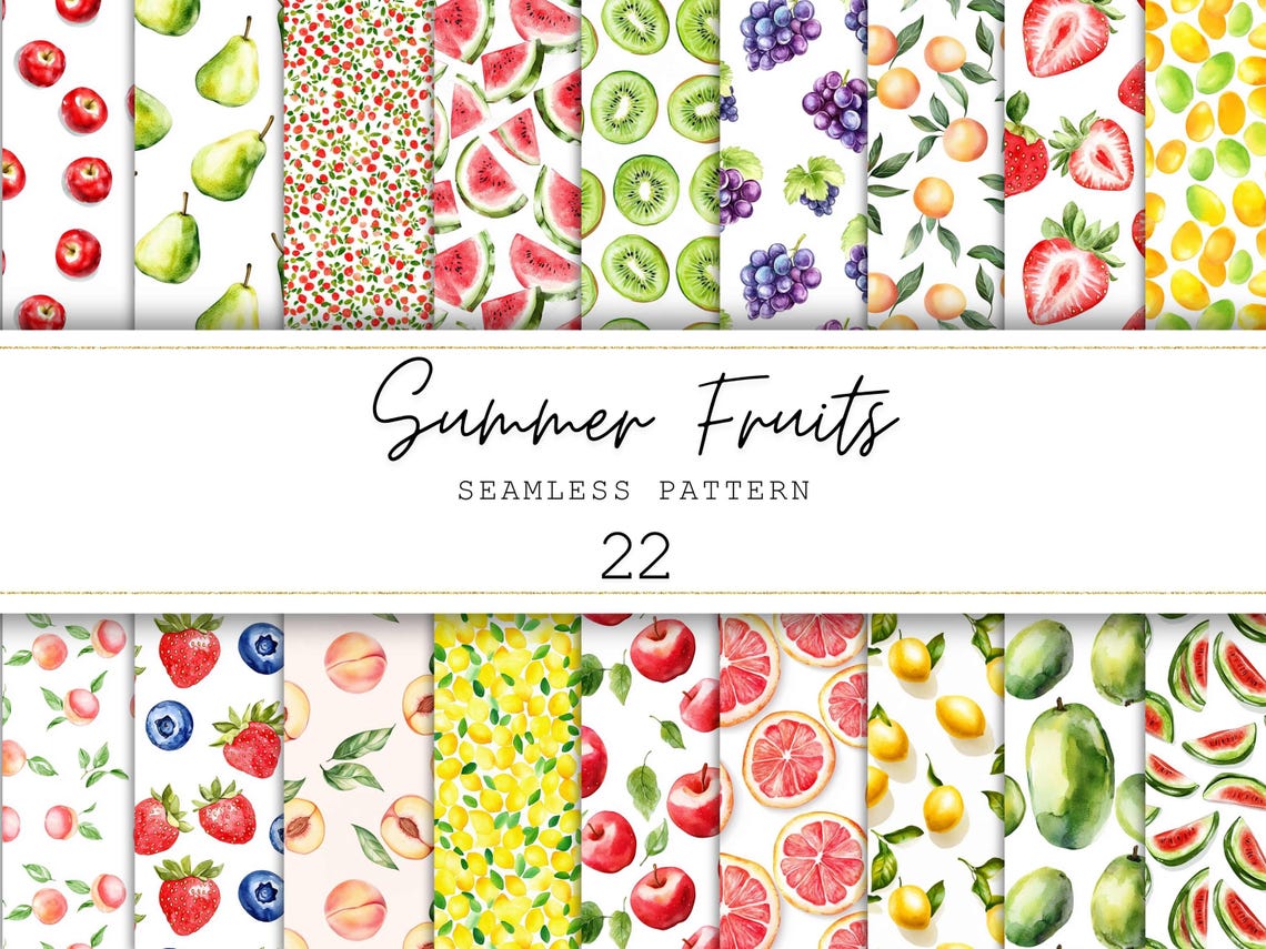 Fruit Seamless Patterns Summer Fruit Digital Paper Junk Journal Paper ...