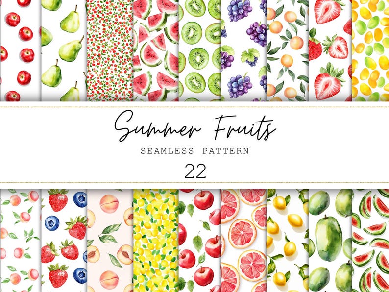 Fruit Seamless Patterns Summer Fruit Digital Paper Junk Journal Paper ...