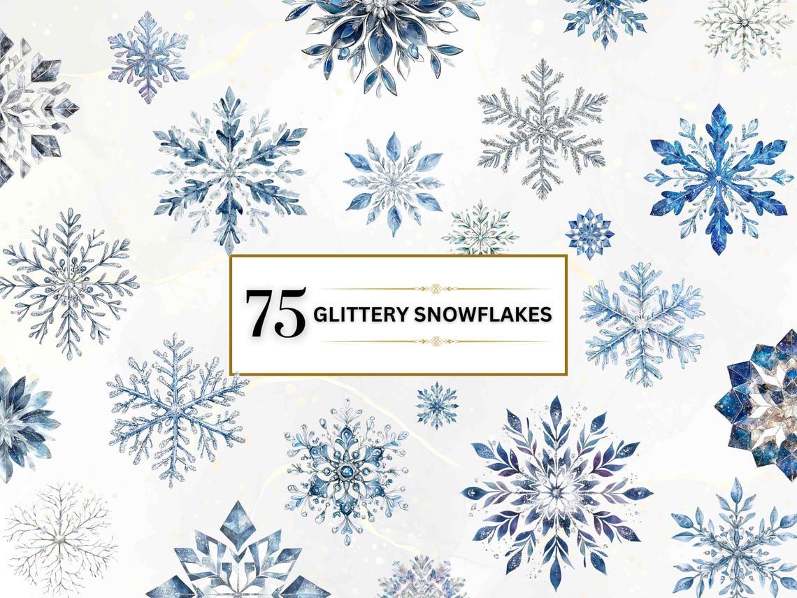 Watercolor Snowflake Clipart Winter PNG Glitter Snowflakes PNG Holiday ...