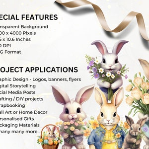 Floral Bunny Clipart Cute Rabbit PNG Animal Clipart Cute Bunny PNG ...