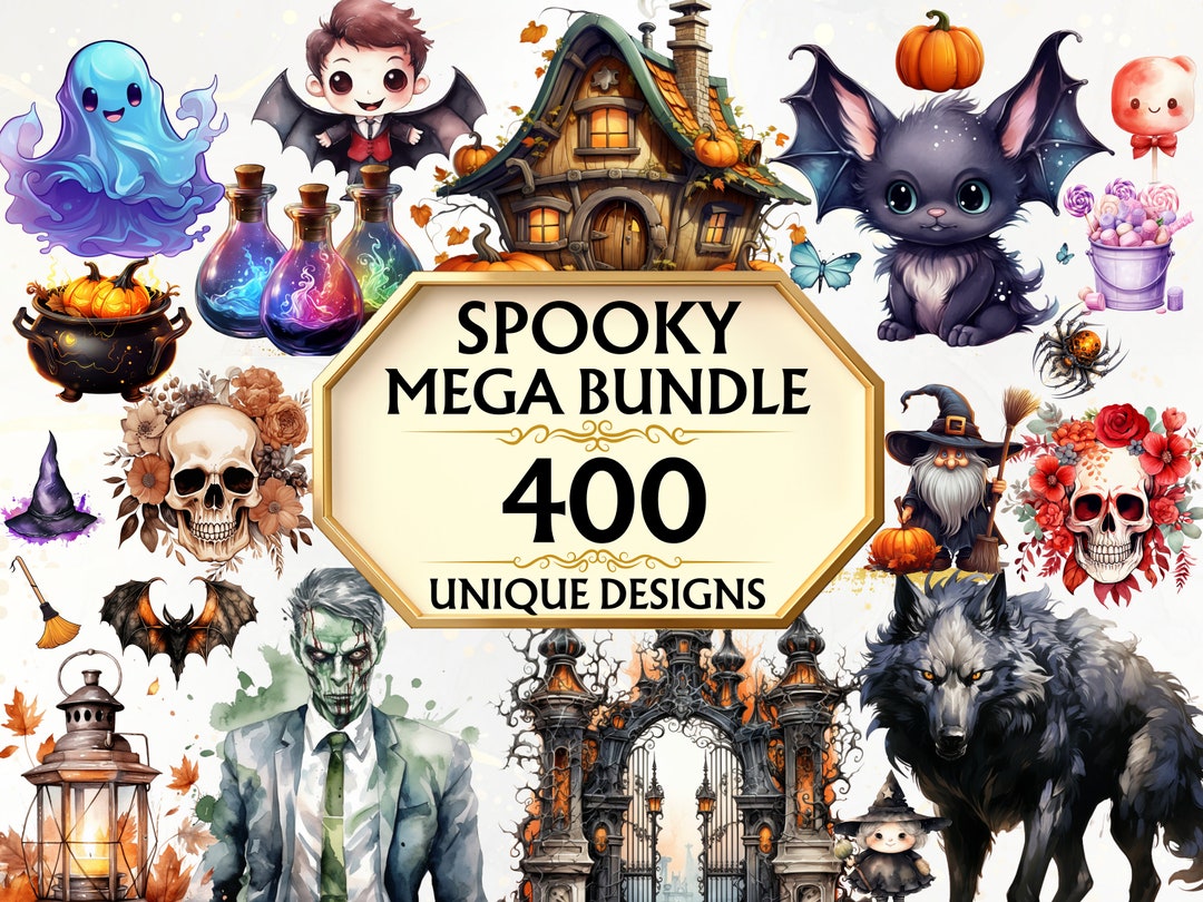 Spooky Clipart Mega Bundle - 400 Spooky Decorations Clipart, Spooky ...