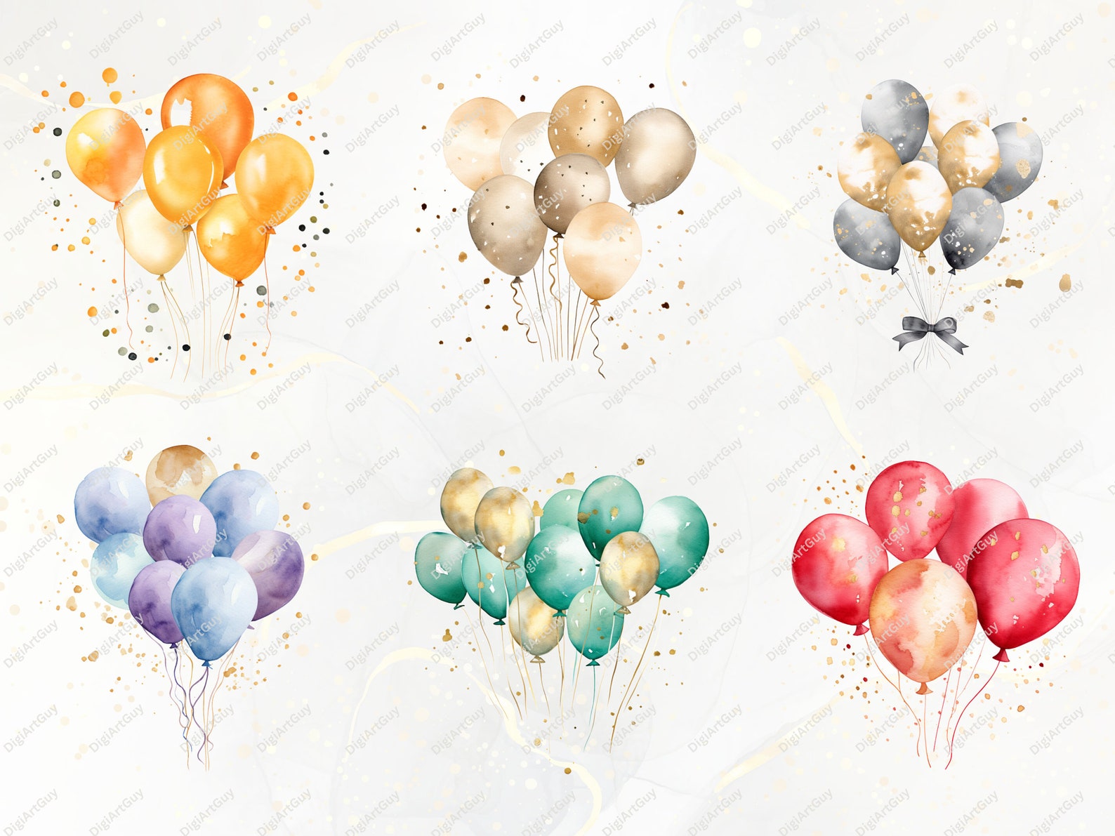 Balloons Clipart Watercolor Birthday Clipart Party Balloon PNG Set ...