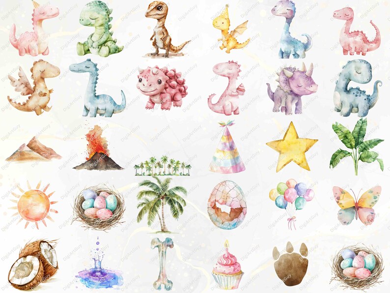 Dinosaur Watercolor Clipart Cute Dinosaur PNG Dino Clip Art T-rex ...