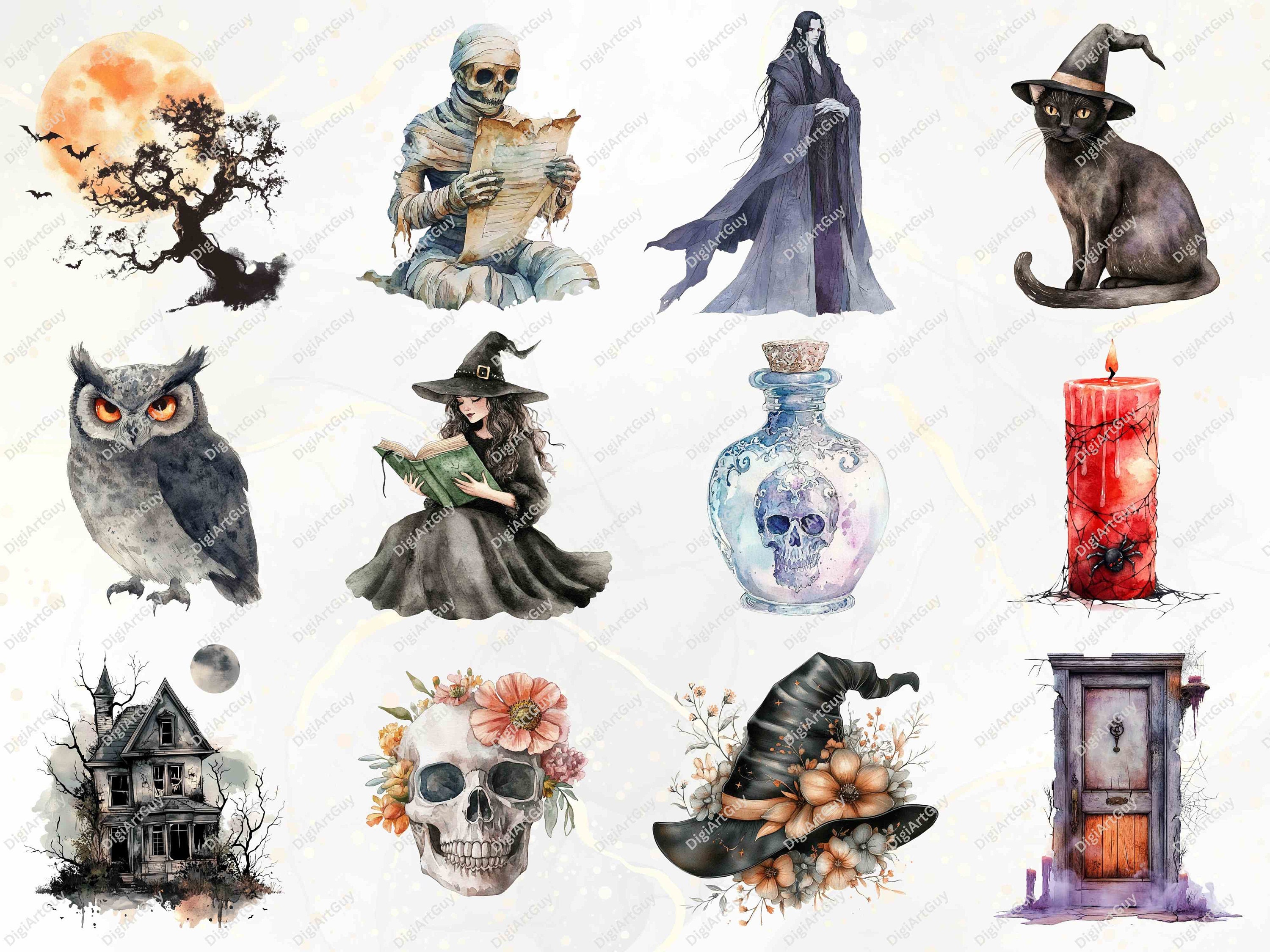 Haunted Whispers Clipart Cute Spooky Clipart Gothic PNG Watercolor ...