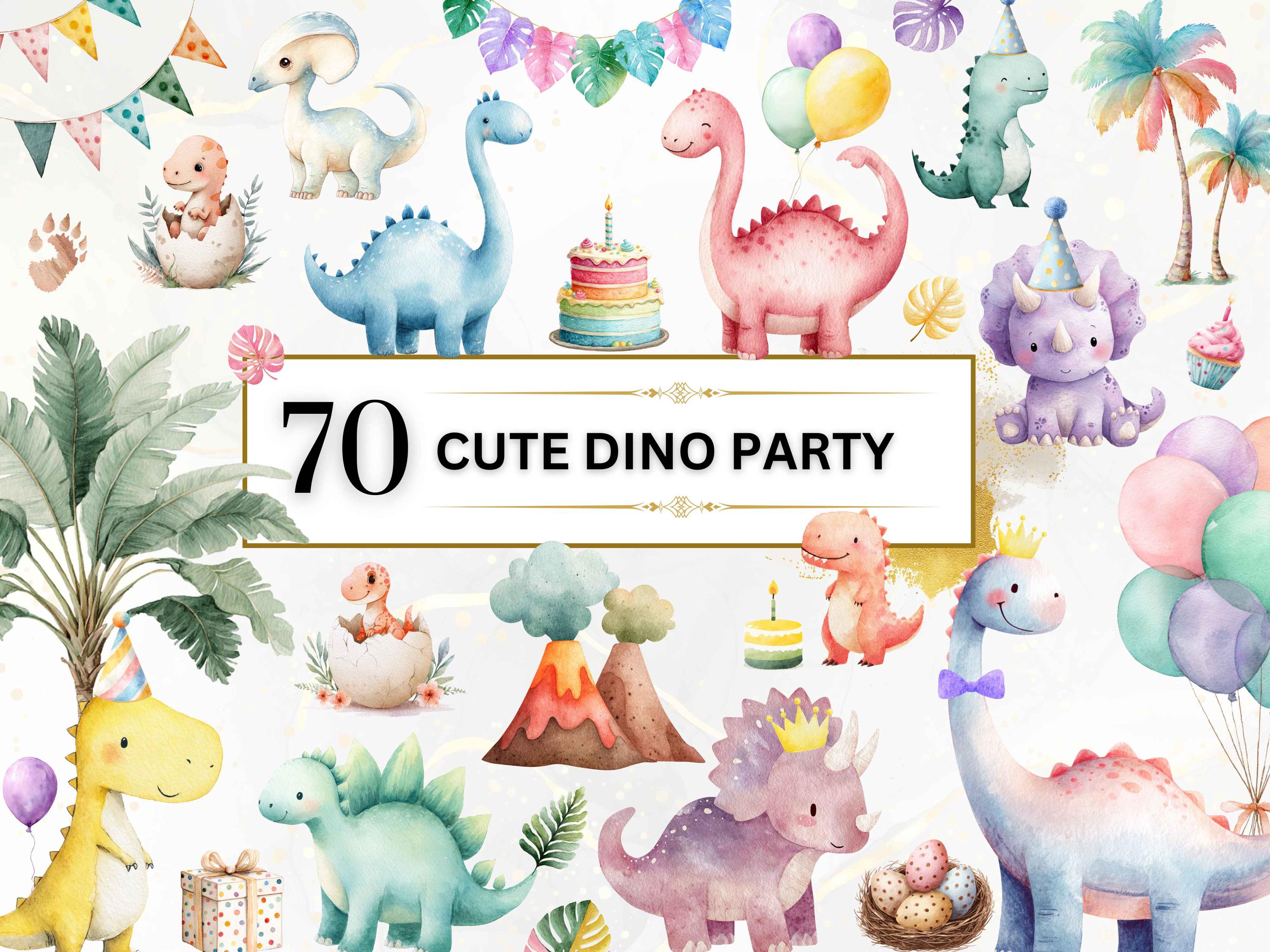 Watercolor Dinosaur Party Clipart Cute Baby Dino Clip Art Baby Dino ...