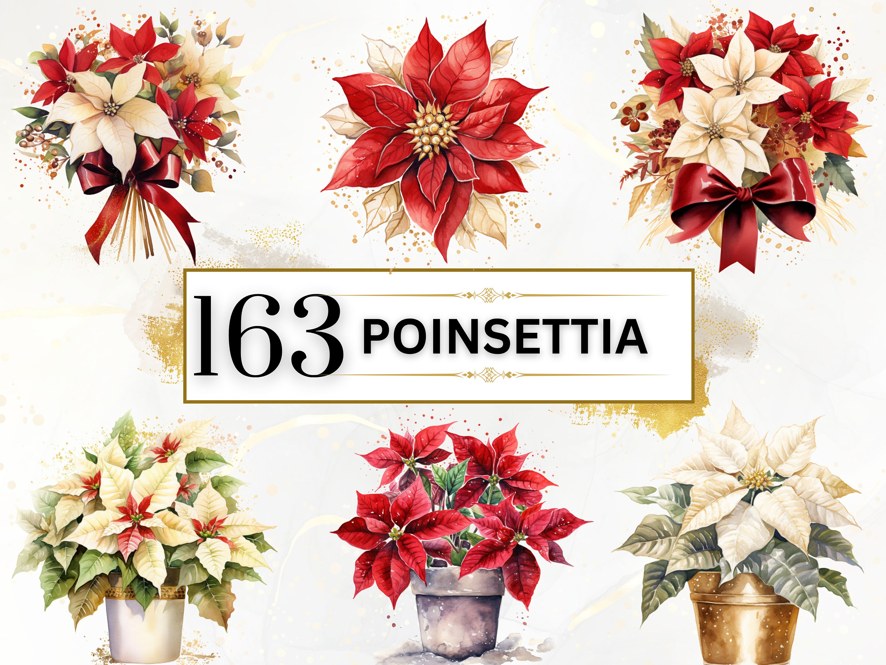 Floral Clipart Bundle - 163 Watercolor Flower Clipart, Festive Flower ...