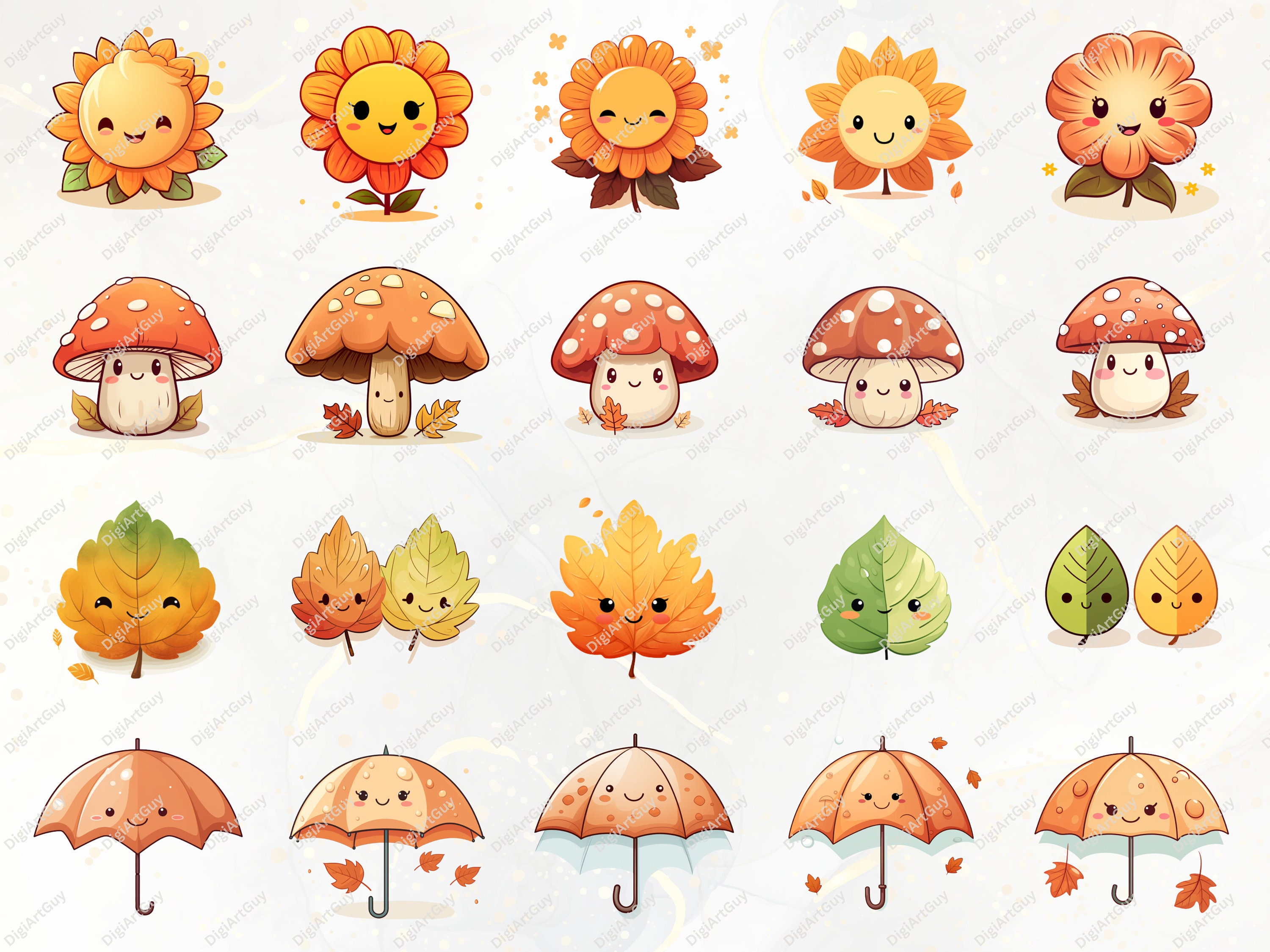 Kawaii Clipart Bundle - 243 Kawaii Fall Clipart, Cute Kawaii PNG ...