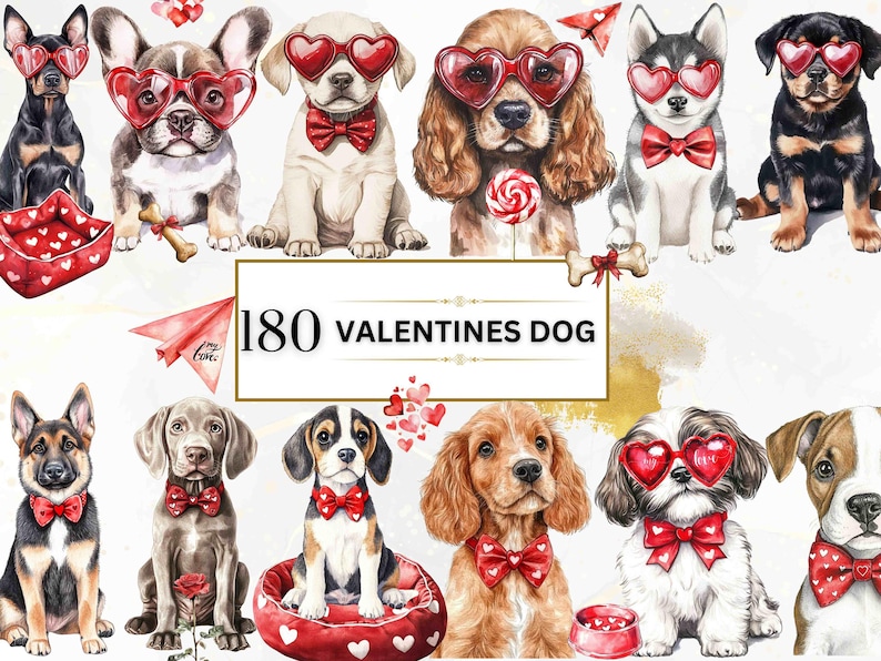 Valentines Dog Clipart Watercolor Dog PNG Cute Dog Breeds PNG Animal ...