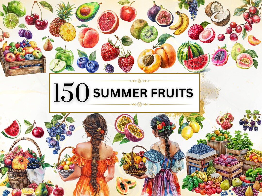 Summer Clipart Watercolor Summer PNG Fruit Clipart Summer Fruit PNG ...