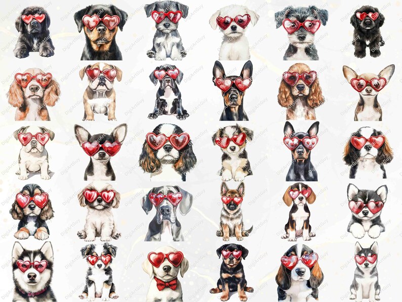 Valentines Dog Clipart Watercolor Dog PNG Cute Dog Breeds PNG Animal ...
