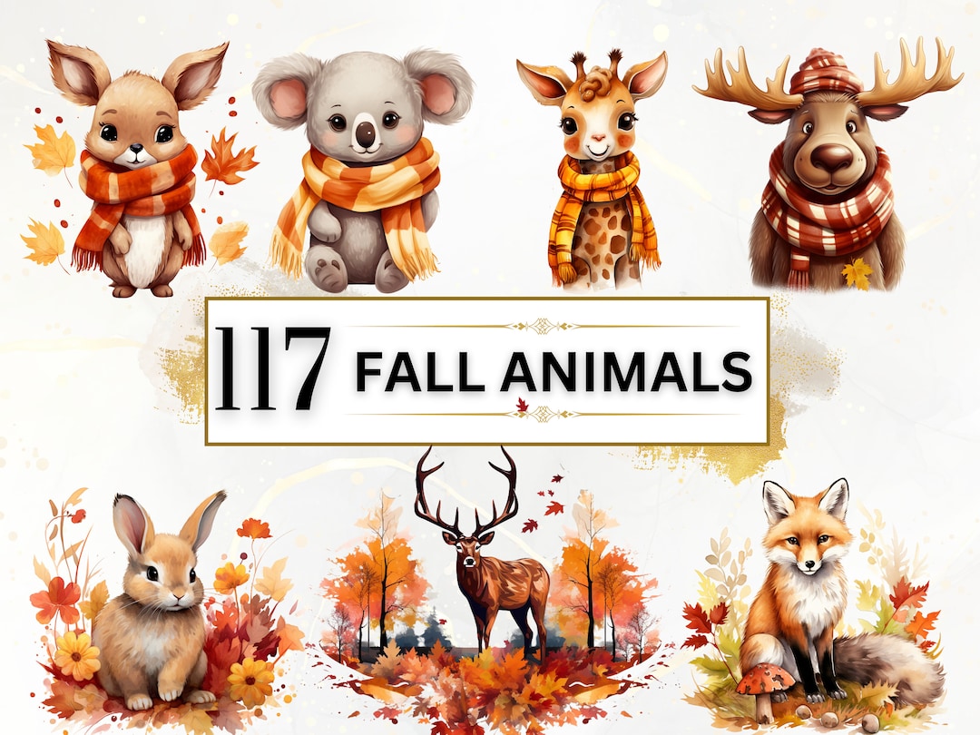 Cute Fall Animal Bundle - 117 Fall Animal Clipart Pngs, Woodland ...