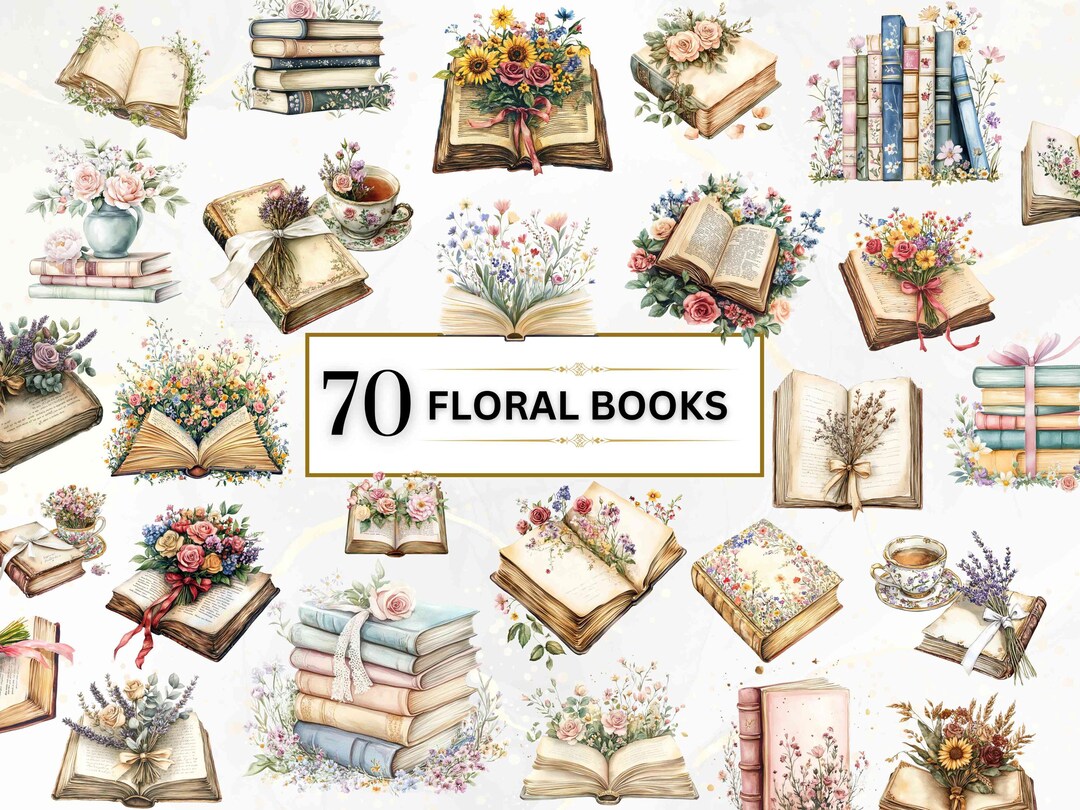 Watercolor Book Clipart Floral Book PNG Book Lover Clipart Bookworm PNG ...